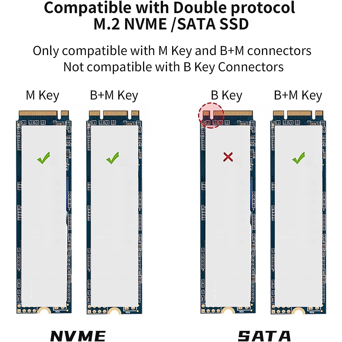 SSK Aluminum M.2 to USB NVMe SATA SSD Enclosure Reader, Tool-Free USB 3.2 Gen 2 10Gbps NVMe PCI-E 6Gbps SATA M-Key / B+M Key Solid State Drive External Adapter With UASP Trim, for SSDs 2242 2260 2280