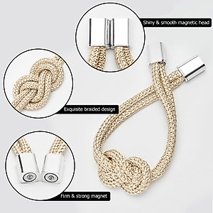 NICEEC 2 Pack Mini Magnetic Curtain Tiebacks Nordic Simple Style Drape Tie Backs Elegant Hand Weave Rope Knot Decorative Curtain Holdbacks for Home & Office Thin Window Drapery (Beige)