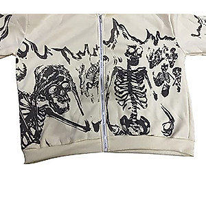 2023 Punk Jackets Streetwear Goth Oversized Zip Up Hoodie Men Women Rhinestone Y2K Spider Skeleton Hoodies X-Large