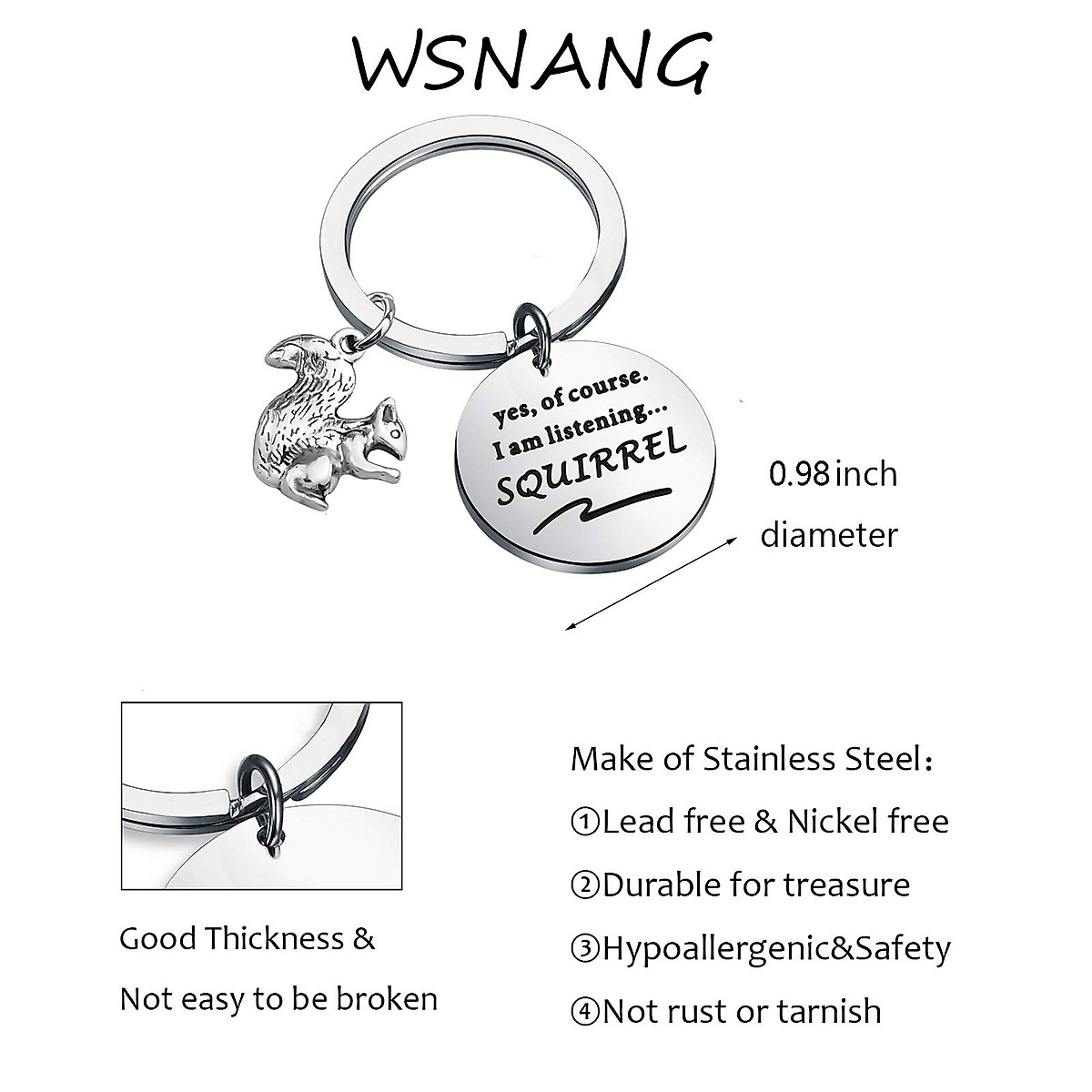 WSNANG Funny Squirrels Jewelry Forest Animal Jewelry Squirrels Lover Gift (Listening Squirrel KC)