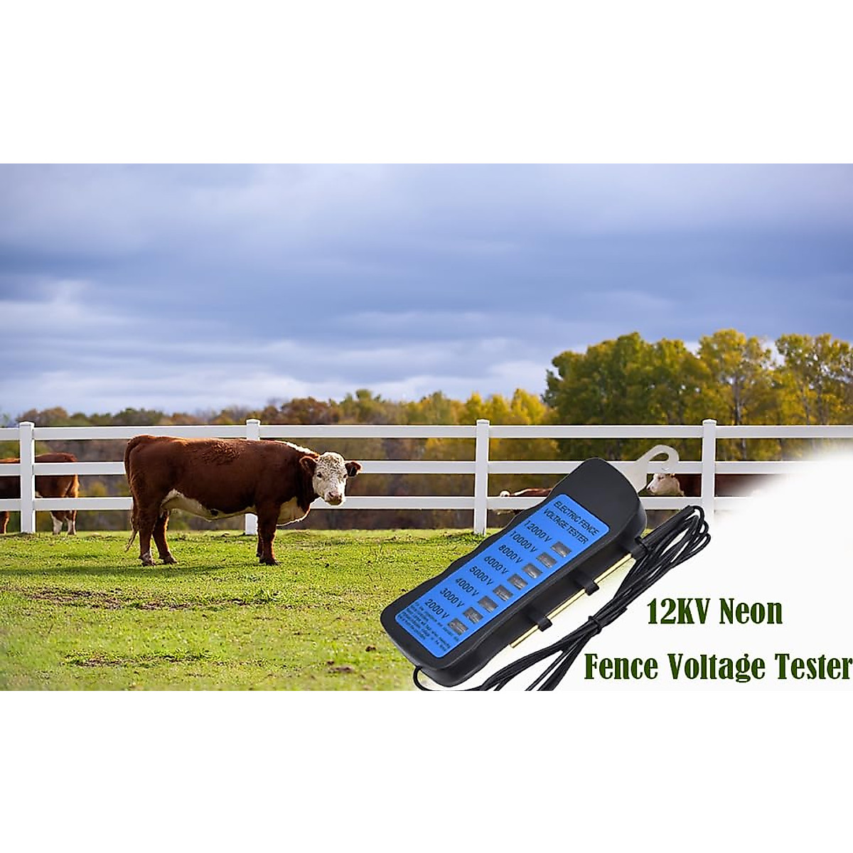 OKJHFD 12KV Neon Fence Voltage Tester Neon Fault Finder, Electric Fence Voltage Tester Professional Durable 2000 to 12000V 8 Neon Indicator Lights Waterproof Fence Tester for Farms,Home,Gardens