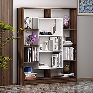 HOMIDEA Venus Bookcase - Room Divider - Free Standing Shelving Unit for Living Room or Office in a Modern Design (Walnut/White)