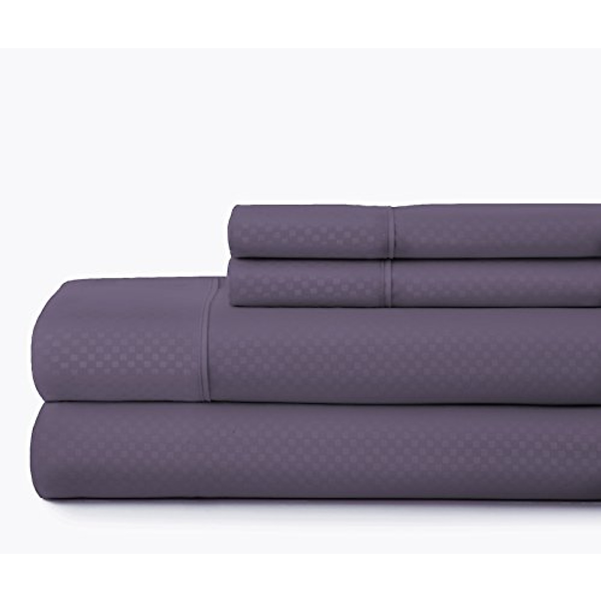 ienjoy Home 4 Piece Embossed Sheets Set, Checkered Purple, King