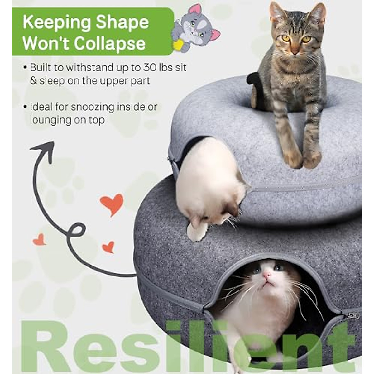 MAMI&BABI Cat Cave for Indoor Cats, Cat Donut Cat Tunnel Bed, Scratch Resistant Cat Toys for Medium Cats up to 9 lbs