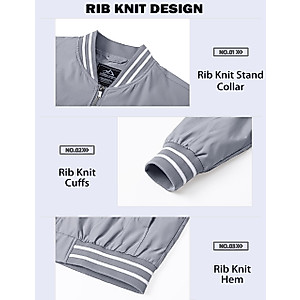 MAGCOMSEN Bomber Jackets for Men Lightweight Jacket Casual Windbreaker Jackets Windproof Zip Up Coats with 5 Pockets Light Grey, L