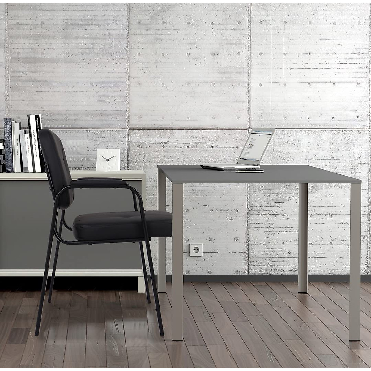 CLATINA Office Reception Guest Chair with Bonded Leather Padded Arm Rest Modern Style for Waiting Conference Room Black 1 Pack