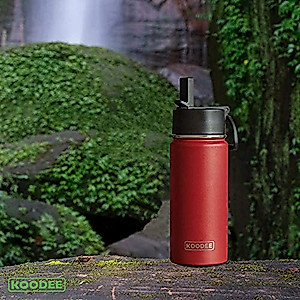 koodee Kids Water Bottle Stainless Steel Double Wall Vacuum Insulated Wide Mouth Flask, 16 oz Water Bottle for School (Canyon Red)