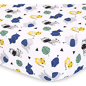 The Peanutshell Crib Sheet Set for Baby Boys or Girls | Safari Party and Black Chevron Stripes | 2 Pack Set