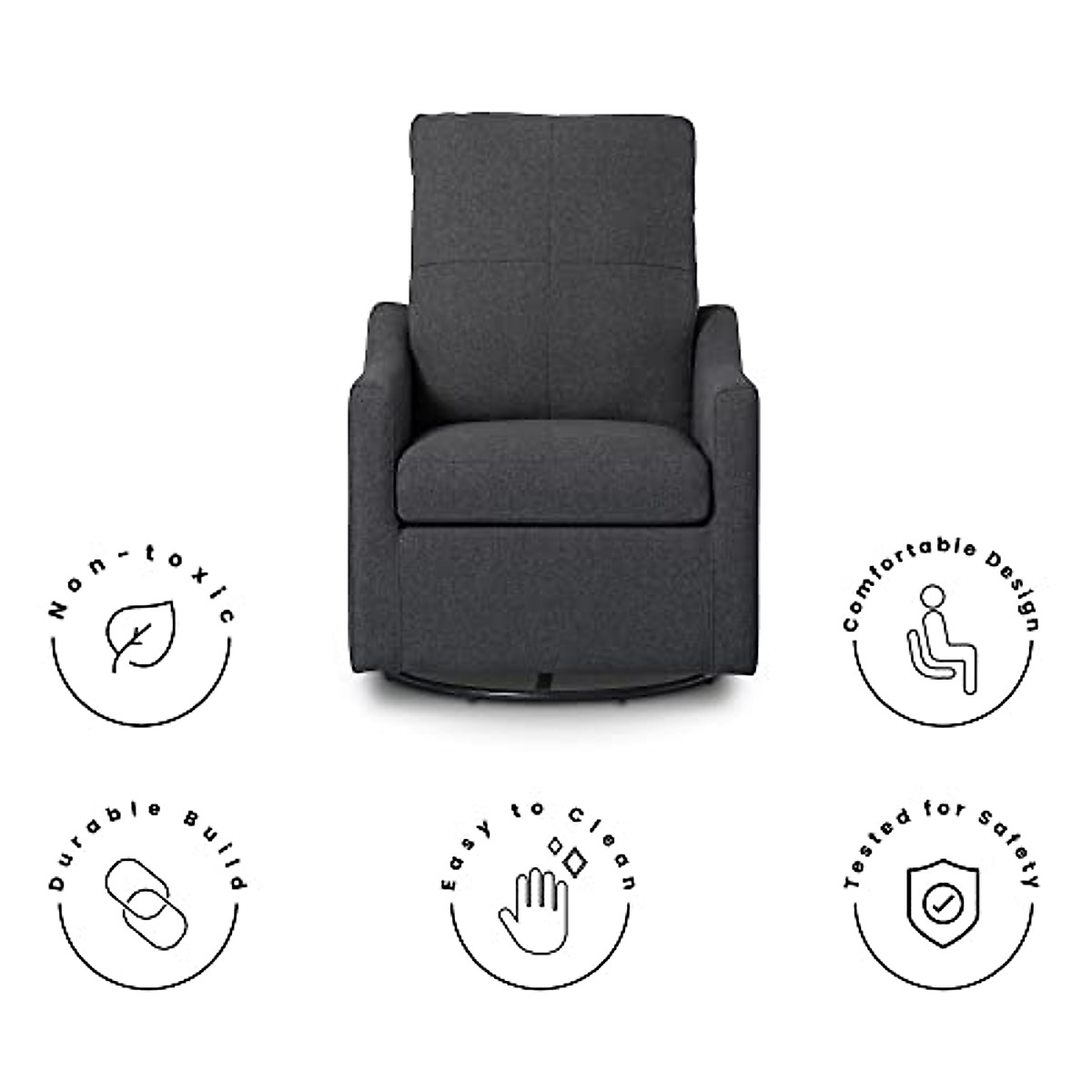 Delta Children Kenwood Glider Swivel Rocker Chair, Dark Grey