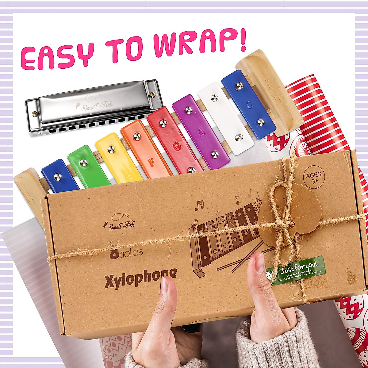 Xylophone Musical Toys for Baby Toddlers Kids with Harmonica, Wooden Musical Instruments Set with Mallets and Music Cards, Great Birthday Gifts for Preschool Kids Boys Girls