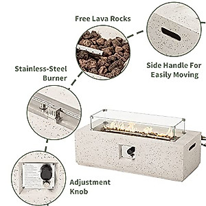 COSIEST 2-Piece Outdoor Propane Fire Pit Table Set w Tank Table, 42-inch Terrazzo Rectangle Fire Table (50,000 BTU) w 16 inches Tank Cover Side Table 20lb, Wind Guard, Rain Cover for Garden, Pool