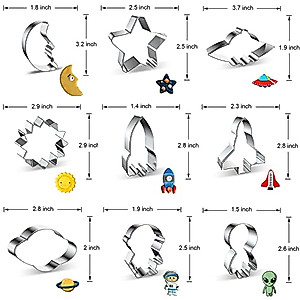 Space Cookie Cutters Shapes Set 9-Piece Crescent Moon, Star, Spaceship & UFO, Sun, Rocket, Space Shuttle, Planet & Saturn, Astronaut, Alien Astronomy Cookie Cutter Baking Mold for Kids First Birthday