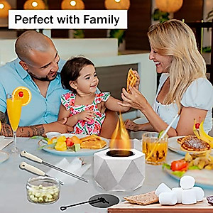 Atigrado Concrete Tabletop Fire Pit Bowl with Roasting Sticks - Mini Fireplace Indoor / Outdoor, Portable Table Top Smores Maker Firepit & Home Decor for Patio Bonfire, Campfire, Party, Birthday Gifts