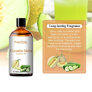 PHATOIL 3.38FL.OZ Cucumber Melon Fragrance Oils for Aromatherapy, Essential Oils for Diffusers for Home, Perfect for Diffuser, Yoga, Skin Care, DIY Candle and Soap Making - 100ml