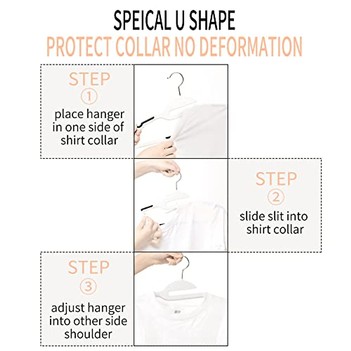 DAMAHOME 50PK Coat Hangers Non Slip - Space Saving Plastic Clothes Hangers, Slim Pant Hangers, U-Slide, Heavy Duty, 360°Swivel Hook, White