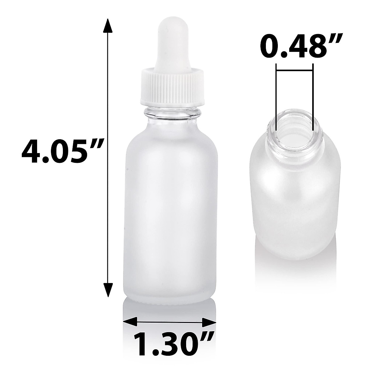 JUVITUS 1 oz Frosted Clear Glass Boston Round Bottle with White Dropper (24 pack) + Funnel