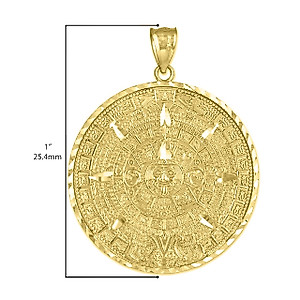 10k Yellow Gold Aztec Mayan Calendar Pendant Charm, 1" Diameter