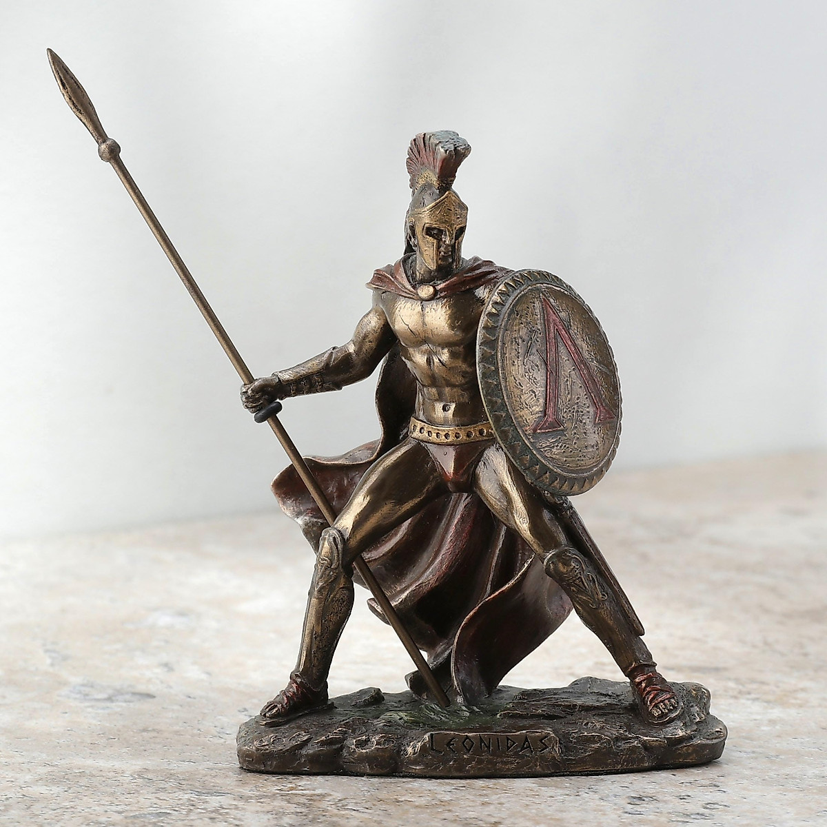 Veronese Design 4 Inch Miniature Greek Spartan Warrior Leonidas Cold Cast Resin Bronze Finish Figurine Educational Collectible
