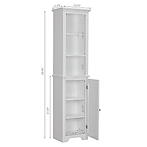 UTEX 64" Freestanding Storage Cabinet, Bathroom Tall Cabinet with Doors and Shelves, Free Standing Linen Tower, Home Storage Furniture,White