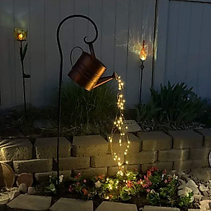 Solar Watering can with Garden Decor Lights-Star Shower Art LED Solar Twinkle Lights Outdoor Waterproof, Fairy Light Firefly Copper Wire Bunch with Bracket, Metal Decor for Home Pathway Patio Yard