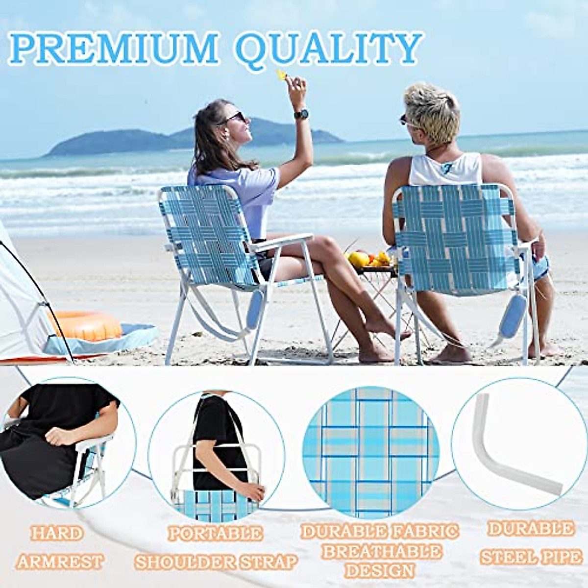 #WEJOY Lightweight Webbing Beach Chair Folding Webbed Beach Chairs Ultralight Web Lawn Chair Portable High Back Camping Chairs Outdoor Folding Chairs for Sand, Concert, Garden, Grey/Blue