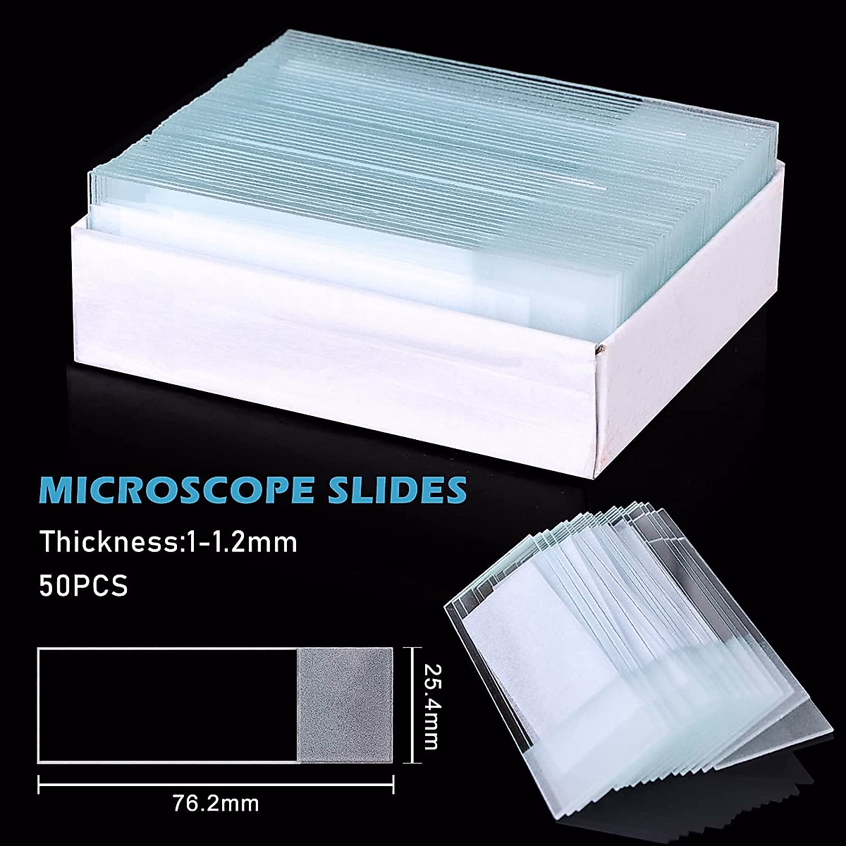 HOAOH 50 Pieces Microscope Slides and 100pcs Pre-Cleaned 20mm x 20mm Microscope Cover Slips Glasses for Basic Biological Science Education