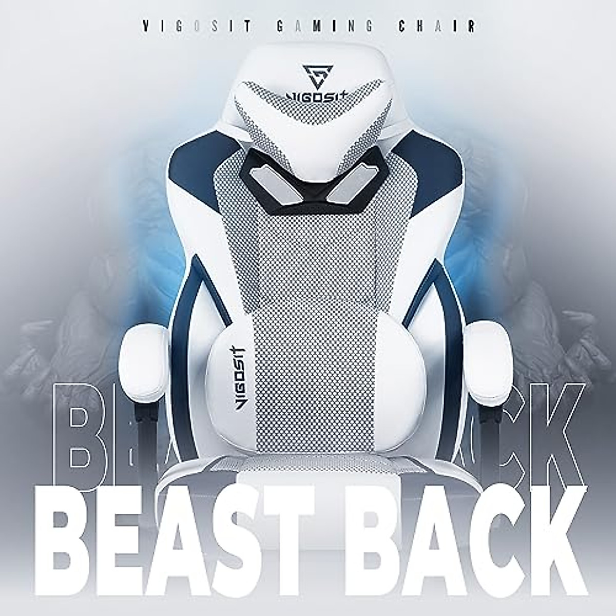 Vigosit Gaming Chair PRO- Gaming Chair with Footrest, Mesh Gaming Chair for Heavy People, Ergonomic Reclining Gamer Computer Chair for Adult, Big and Tall Office PC Chair Gaming (White Blue)