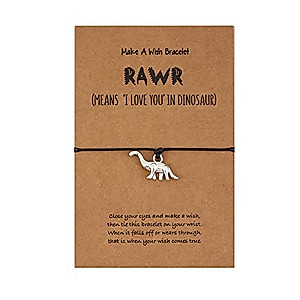 Pingyongchang 3Pcs Friendship Dinosaur Bracelet Set with Message Card Make a Wish Adjustable Bracelet Tyrannosaurus Handmade Bracelet Simple Women Jewelry Gifts