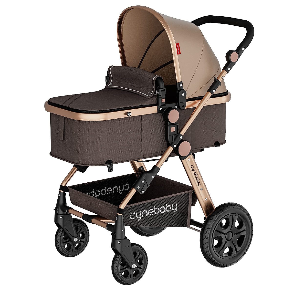 Newborn&Infant&Toddler Foldable All-Terrain High Landscape Baby Stroller Aluminum Alloy 2 in 1 Convertible Reversible Bassinet Pram,Convertible with Detachable Foot Cover and Tray