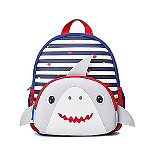 KK CRAFTS Toddler Backpack, Waterproof Preschool Backpack, 3D Cute Cartoon Neoprene Animal Schoolbag for Kids, Lunch Box Carry Bag for Boys Girls,Grey Shark