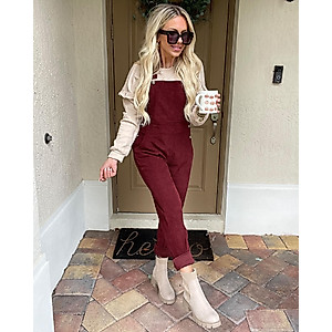 luvamia Corduroy Overalls for Women Adjustable Straps Fashion Bib Bib Overall Red Overalls Tawny Port Womens Casual Jumpsuit Size Medium Fits Size 8 / Size 10