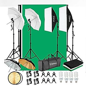 Kshioe 800W 5500K Umbrellas Softbox Continuous Lighting Kit with Backdrop Support System for Photo Studio Product, Portrait and Video Shoot Photography