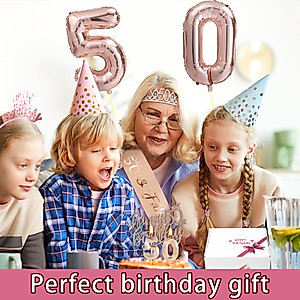 50th Birthday Decorations Gifts for Women Birthday Party Favors Including 50th Crown/Tiara,"Birthday fabulous" 50th Sash,50th Birthday Candles and Cake Toppers, Rose Gold 50th Balloons