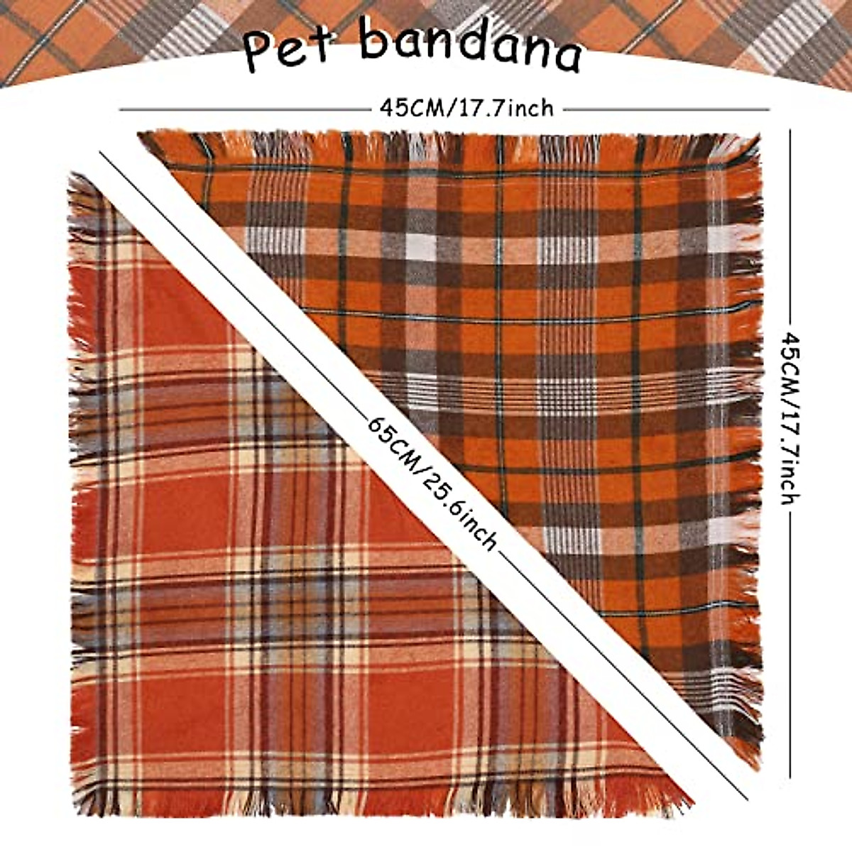 Whaline Fall Dog Bandana Autumn Dog Bibs Rustic Vintage Plaids Reversible Washable Triangle Dog Scarf Pet Neckerchief for Small Medium Large Pet Cat Dog Thanksgiving Costume Accessories, 2 Pack
