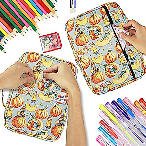 YOUSHARES Colored Pencil Case 220 Slots Pen Case Organizer With Handy Wrap & Zipper, Multilayer Holder for Prismacolor Colored Pencils & Gel Pen (Pumpkin)