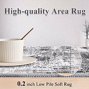 Modern Abstract Grey Area Rug 8 x 10 ft Contemporary Distressed Rugs Non Shedding Machine Washable Floor Carpet for Living Room Bedroom.