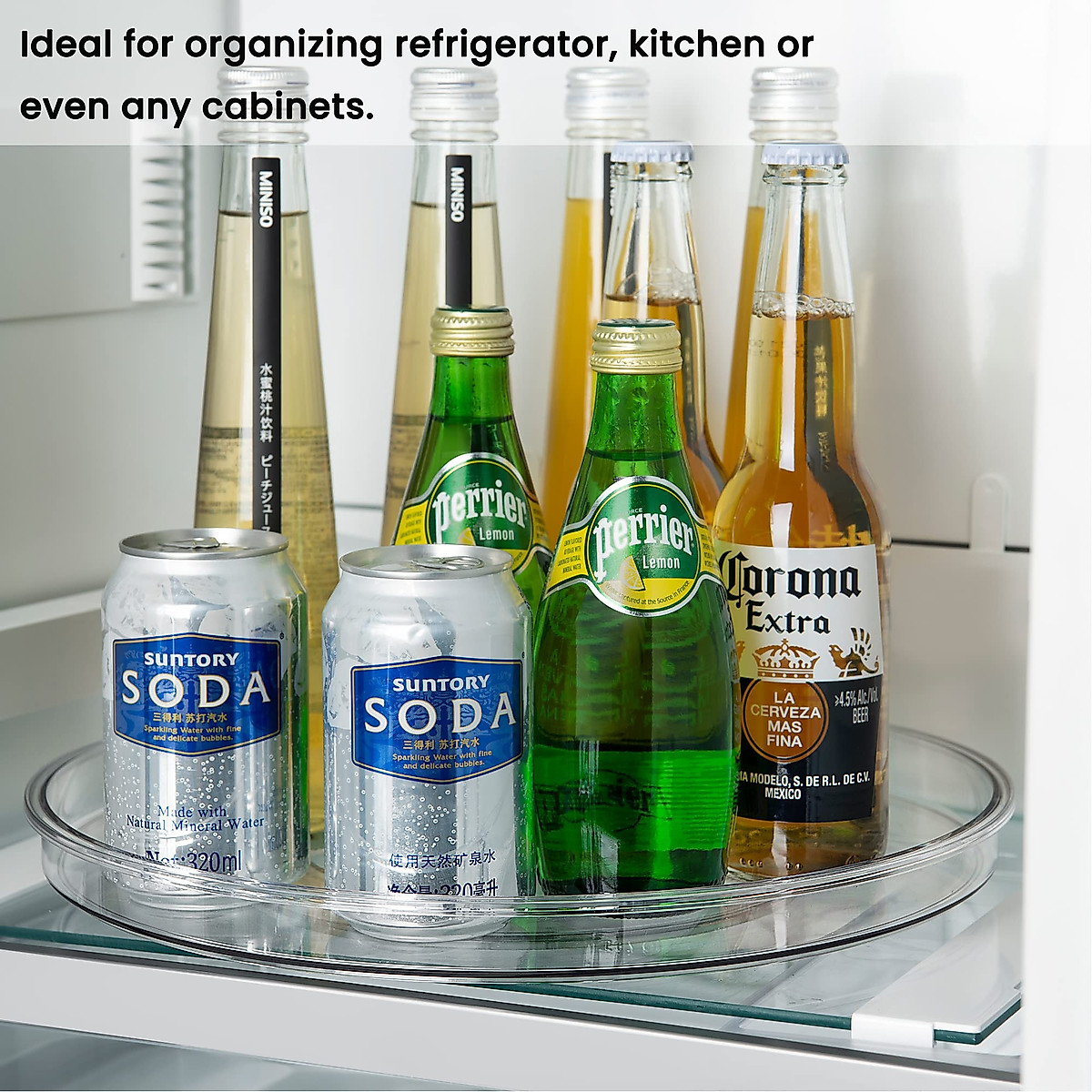 vacane 2 Pack Clear Lazy Susan Organizer Plastic 11" Lazy Susan Turntable for Cabinet Rotating Pantry Lazy Susan Cabinet Organizer, Storage Containers for Kitchen, Refrigerator Countertop, Bathroom