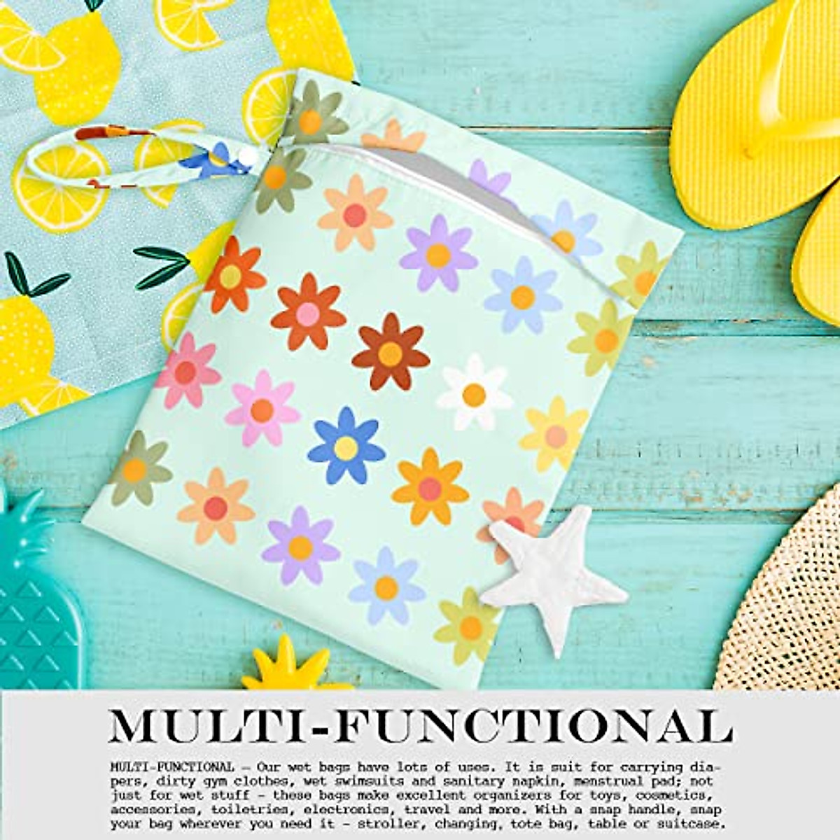 zcyxuuw Wet Bag, Wet Dry Bag, Wet Bag for Swimsuit, Travel, Beach, Pool, Diapers, Dirty Yoga Gym Clothes, Toiletries, Makeup Bag, Waterproof Reusable Cute Daisy Floral Flower