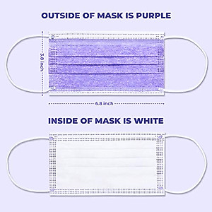 ZUBREX 50 Pcs Disposable 3 Ply Safety Face Mask for Protection with Nanofiber Filter Lining - and Elastic Earloops (Purple)