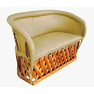 Love Seat Equipal Mueble Hecho a Mano por Equipales San Jose Color Beige Mexicano Estilo Tradicional Ideal para tu hogar, casa, jardín, oficina, restaurante, hotel, bar, playa, sala, comedor, recámara