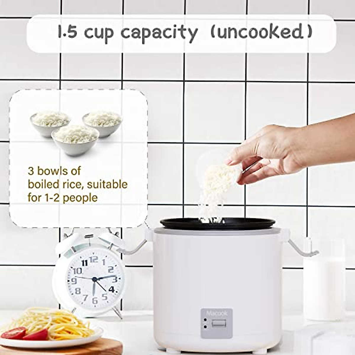 Rice Cooker Small 1-1.5 Cups Uncooked(3 Cups Cooked), Mini Rice Cooker with Removable Nonstick Pot, One Touch&Keep Warm Function, Travel Rice Cooker for Soup Grain Oatmeal Veggie, White