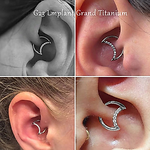VOJO G23 Titanium Moon Daith Rook Piercing Earrings Jewelry Tragus Helix Nose Rings Cartilage for Women (8mm, CZ Silver)