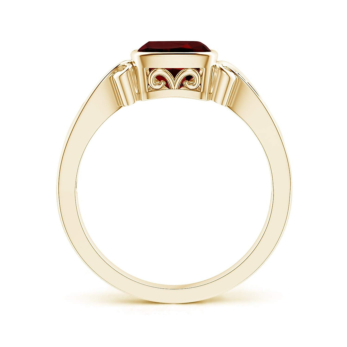 Angara Vintage Style Cushion Garnet Solitaire Ring in 14K Yellow Gold (6mm) - January Birthstone