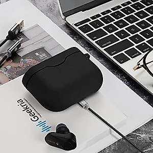 Geekria Silicone Case Cover Compatible with Sony WF-1000XM3 True Wireless Earbuds, Earphones Skin Cover, Protective Carrying Case with Keychain Hook, Charging Port Accessible (Black)