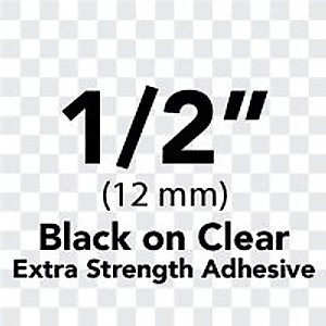 Brother 1/2" (12mm) Black Print on Clear Extra Strength Adhesive P-Touch Tape for Brother PT-D210, PTD210 Label Maker