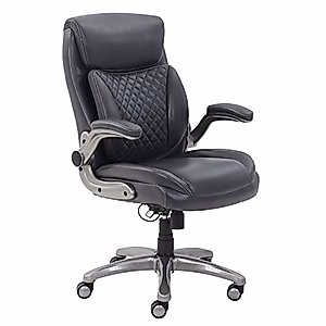 AmazonCommercial Ergonomic Executive Office Desk Chair with Flip-up Armrests, Adjustable Height, Tilt and Lumbar Support, 29.5"D x 28"W x 43"H, Grey Bonded Leather
