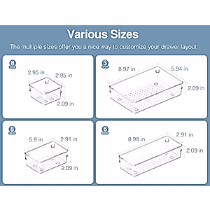 Puroma 25 PCS Drawer Organizer with Non-Slip Silicone Pads, 4-Size Versatile Vanity Drawer Storage Bins, Clear Plastic Drawer Organizer Trays, Customize Layout Organizer for Makeup and Bathroom Vanity