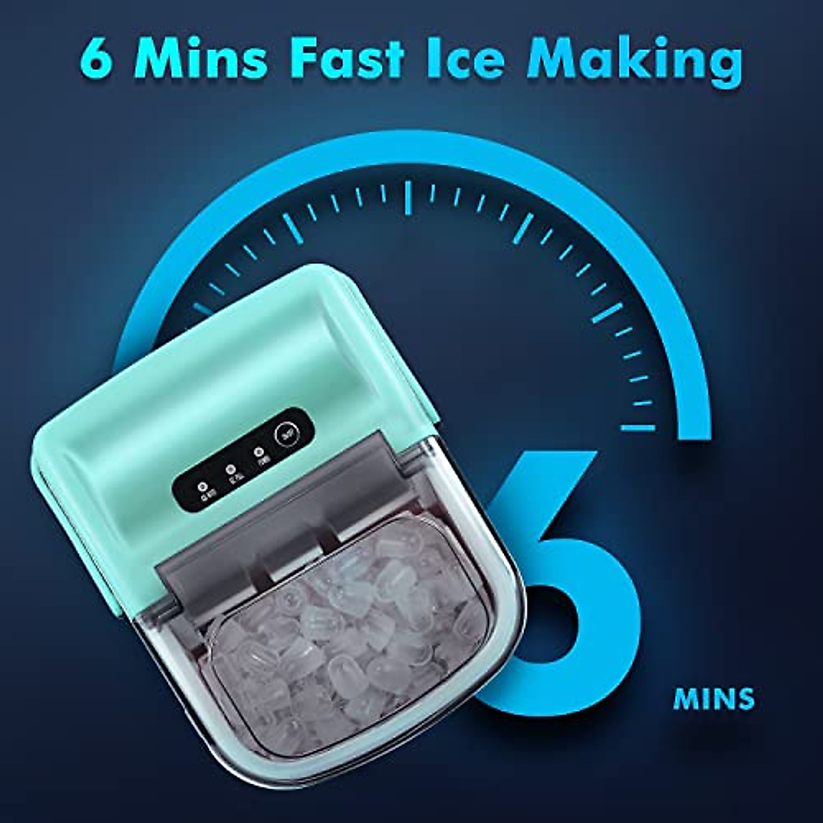 Ice Makers Countertop with Self-Cleaning, 26.5Lbs/24Hrs, 9 Cubes Ice Ready in 6 Mins, Portable Ice Maker with Ice Scoop/Basket for Home/Kitchen/Office/Bar, Green(with Handle)