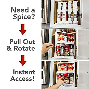 Cabinet Caddy (White) | Pull-and-Rotate Spice Rack Organizer | 2 Double-Decker Shelves | Modular Design | Non-Skid Base | Stores Prescriptions, Essential Oils | 10.8"H x 5.75"W x 10.8"D