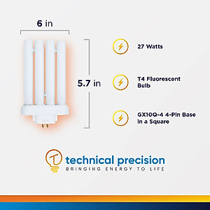 Technical Precision FML Lamp 27 Watt Replacement for Lights of America FML27EX-N 2700K Warm White Light Bulb Reading Lamp Bulb with GX10Q-4 4-Pin Base - Desk Lamp Fluorescent Bulb - 1 Pack